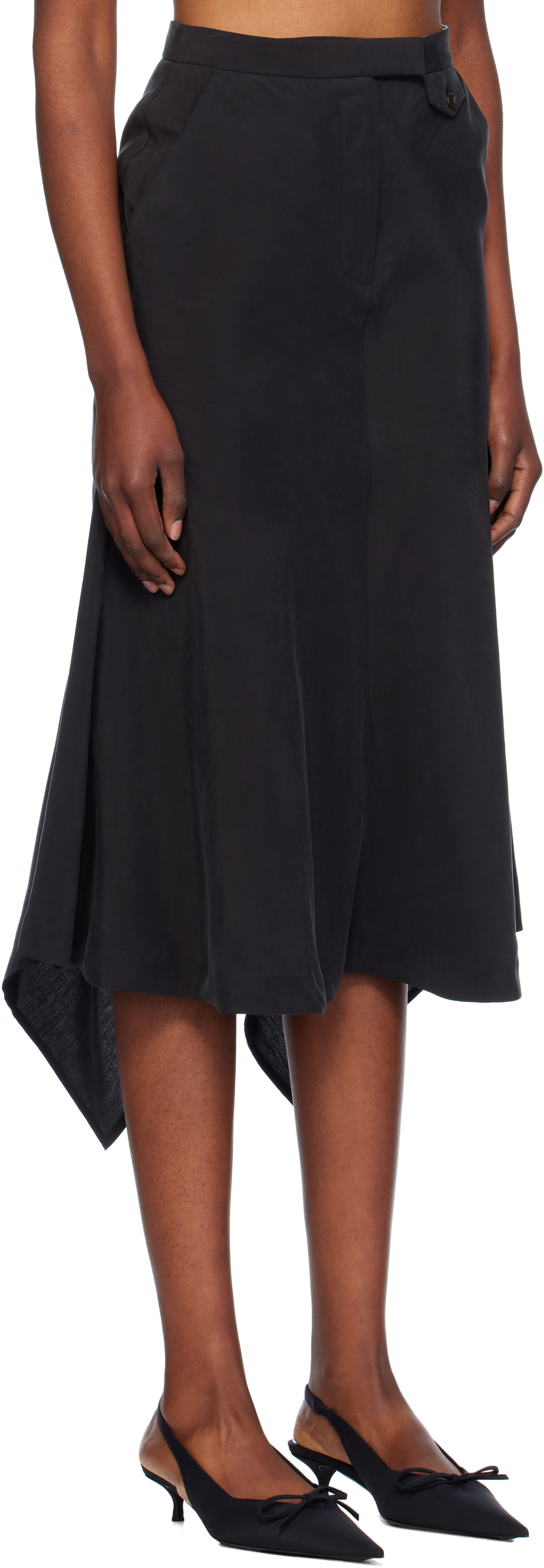 Pushbutton Black Flared Back Mermaid Midi Skirt Pushbutton
