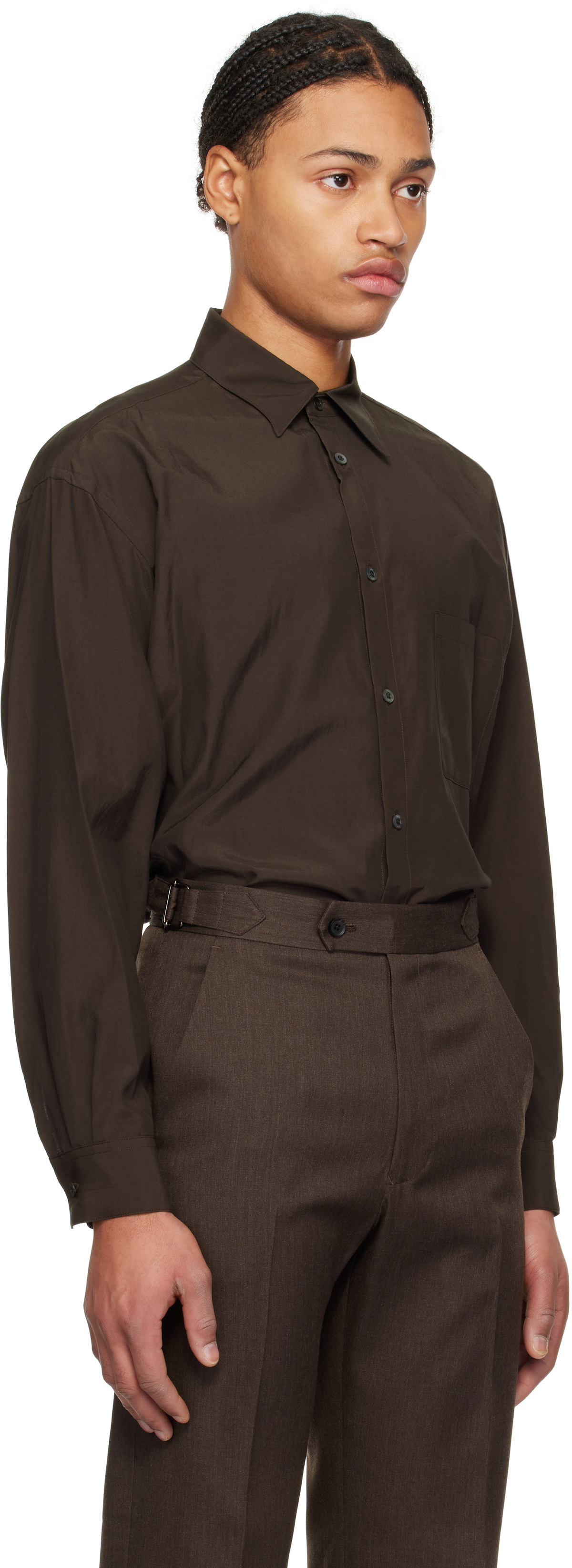 YOKE Brown Weather Cloth Regular Collar Shirt YOKE