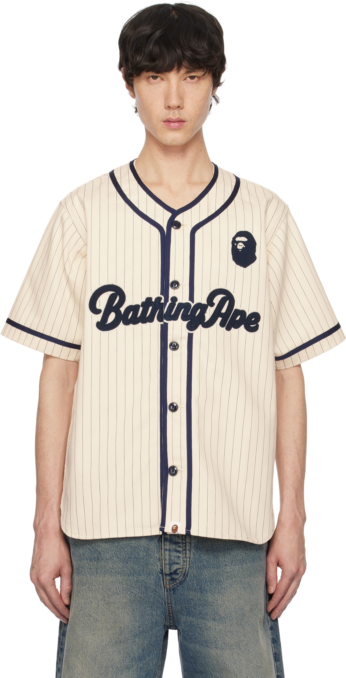 BAPE Off-White 'A Bathing Ape' Baseball Shirt A Bathing Ape