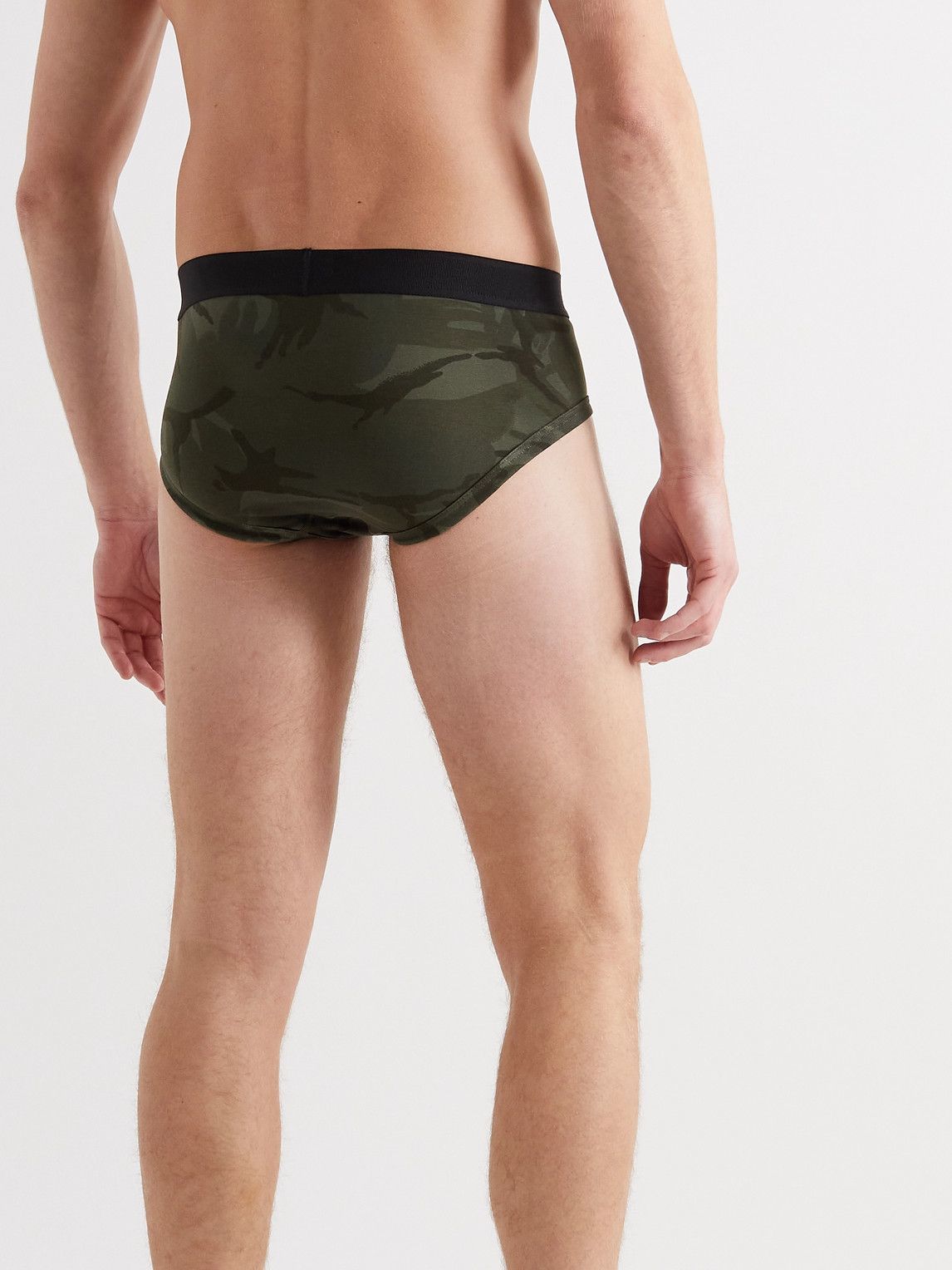 Tom Ford Camouflage Print Stretch Cotton Jersey Briefs Green Tom Ford