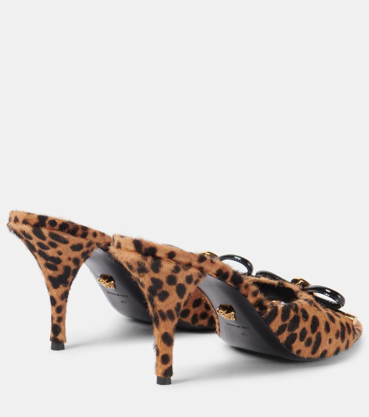 Versace Leopard Opera Bow 95 shearling mules Versace