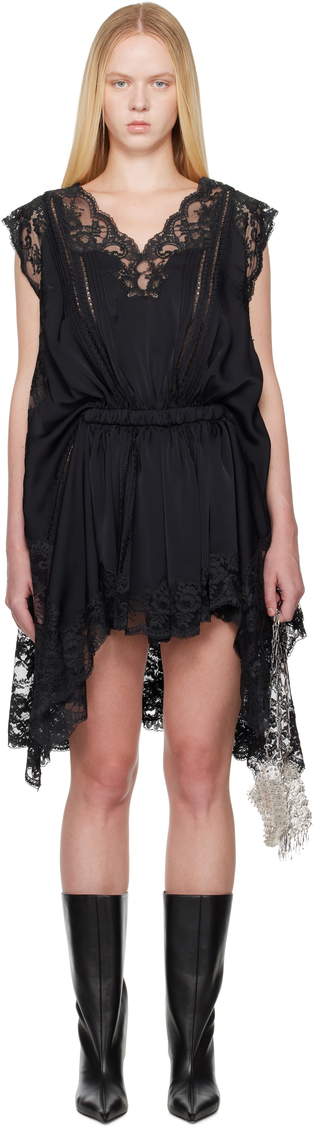 Rabanne Black Lace & Satin Minidress Paco Rabanne