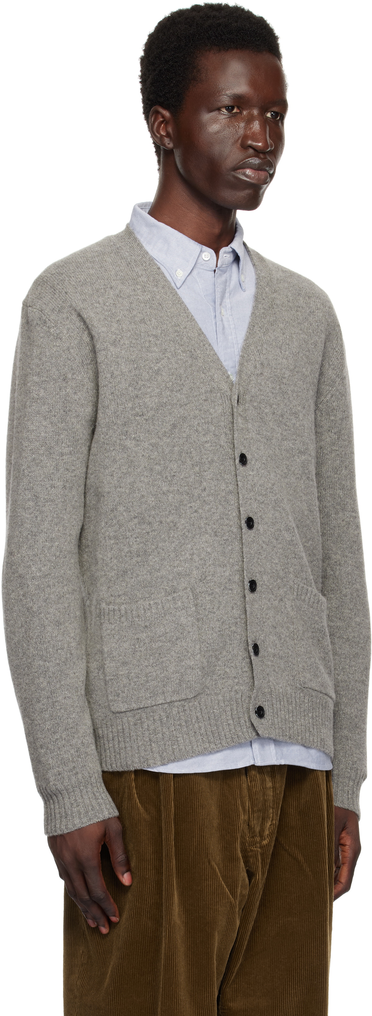 BEAMS PLUS Gray Elbow Patch 7G Cardigan Beams Plus