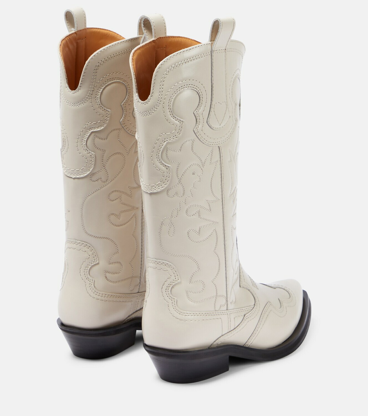 Ganni Embroidered leather cowboy boots GANNI
