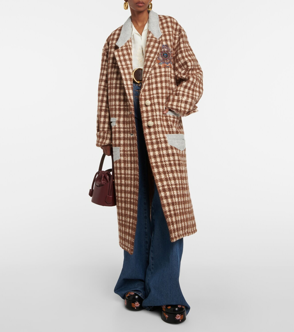 Etro Embroidered houndstooth wool-blend coat Etro