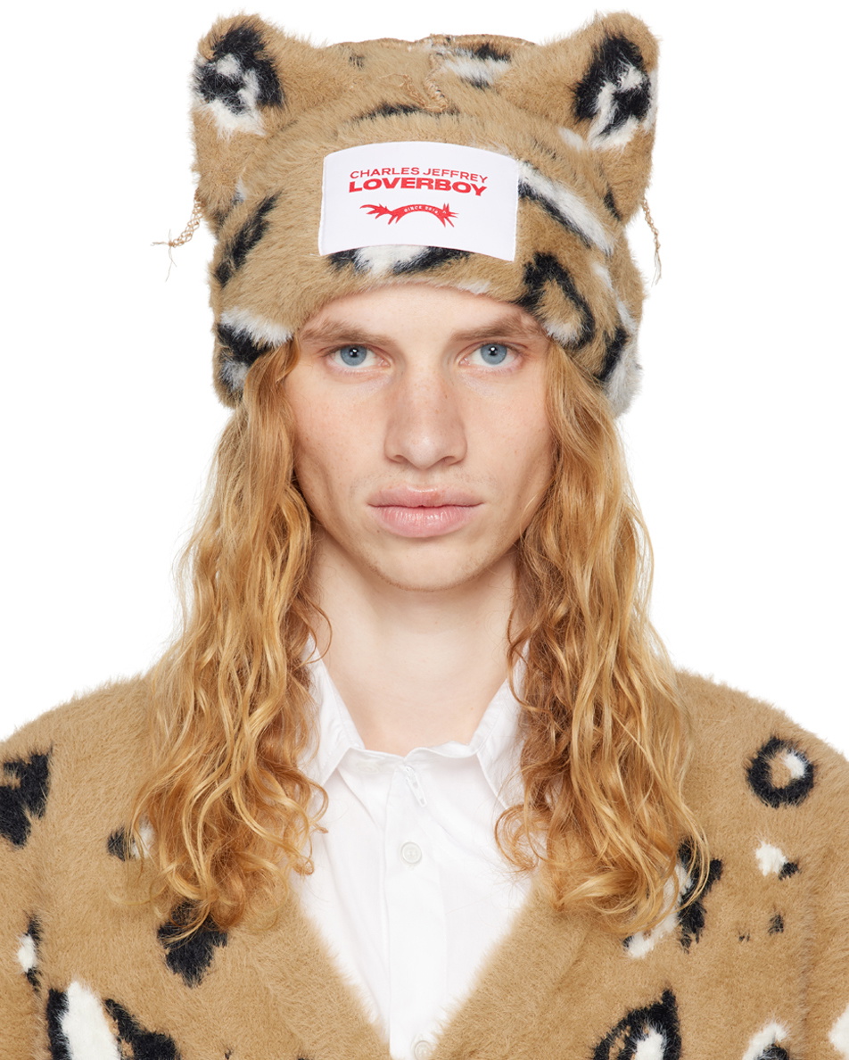Charles Jeffrey LOVERBOY Brown & Black Fluffy Chunky Ears Beanie ...