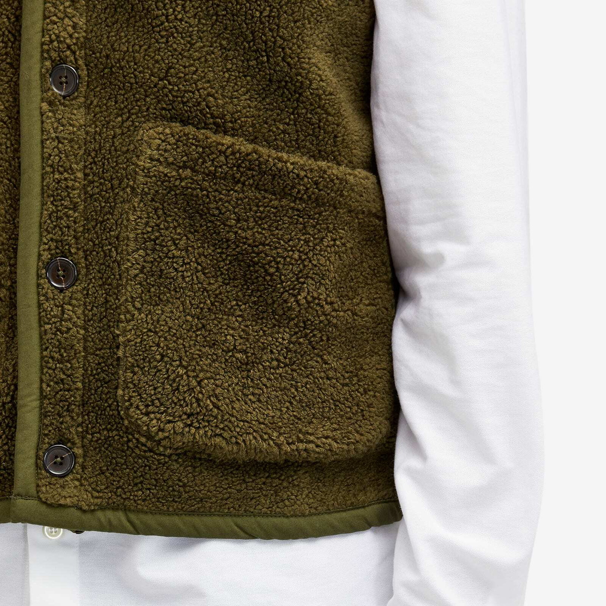 Universal Works Men's Mountain Fleece Lancaster Gilet in Olive ...