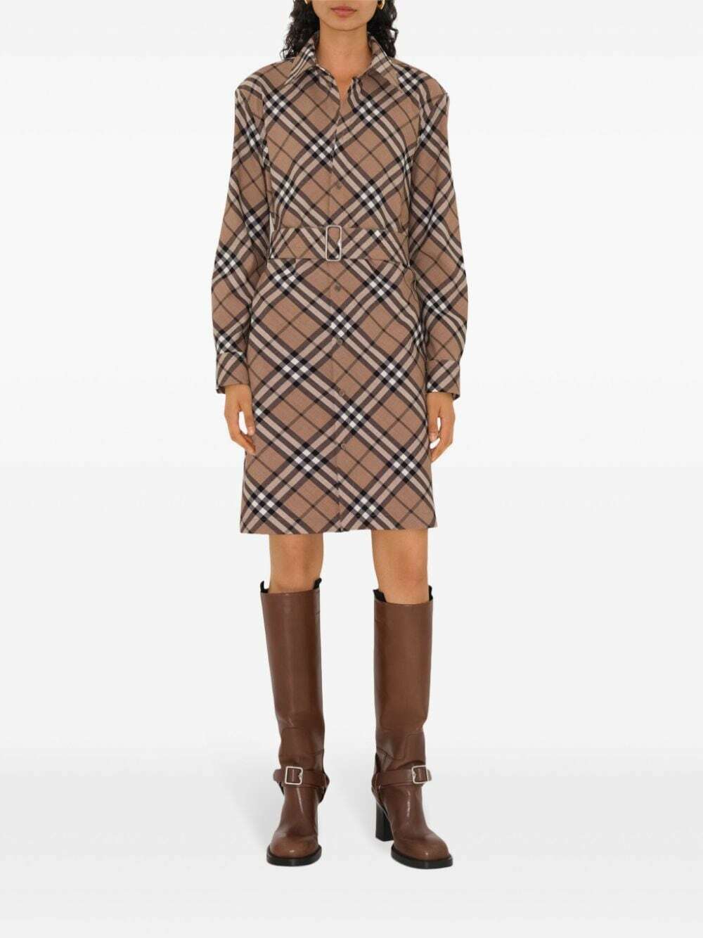 BURBERRY - Check Wool Blend Chemisier Dress Burberry