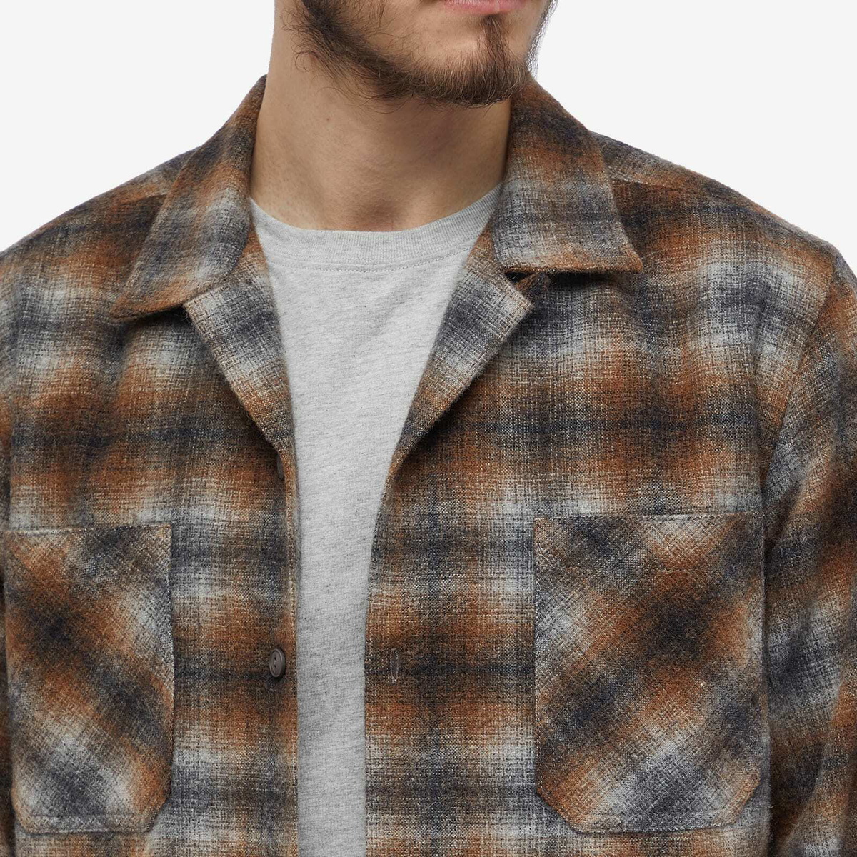 Universal Works Men's Wool Flannel Work Shirt in Brown Check Universal ...