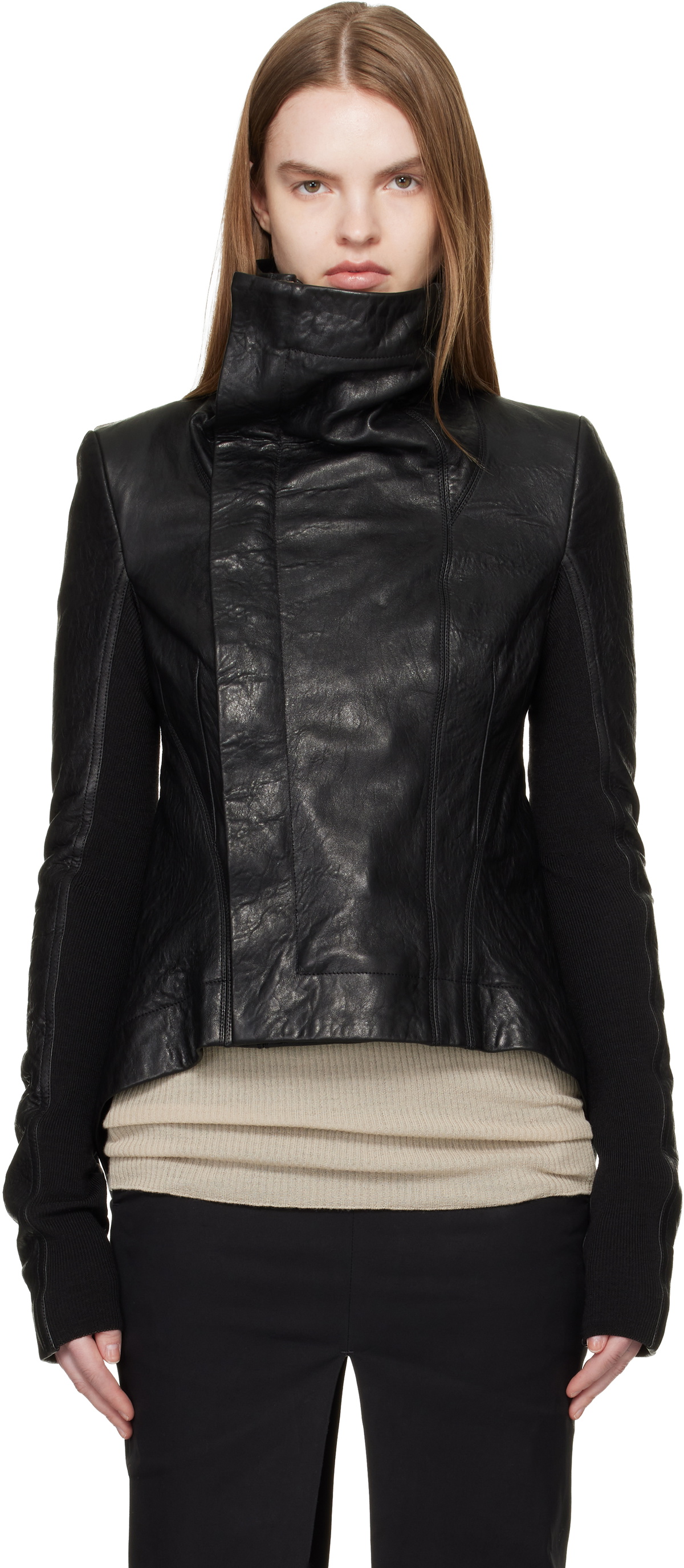 Rick Owens Black Temple Naska Biker Leather Jacket Rick Owens