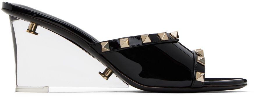 Valentino Garavani Black Rockstud Skin Heeled Sandals Valentino Garavani