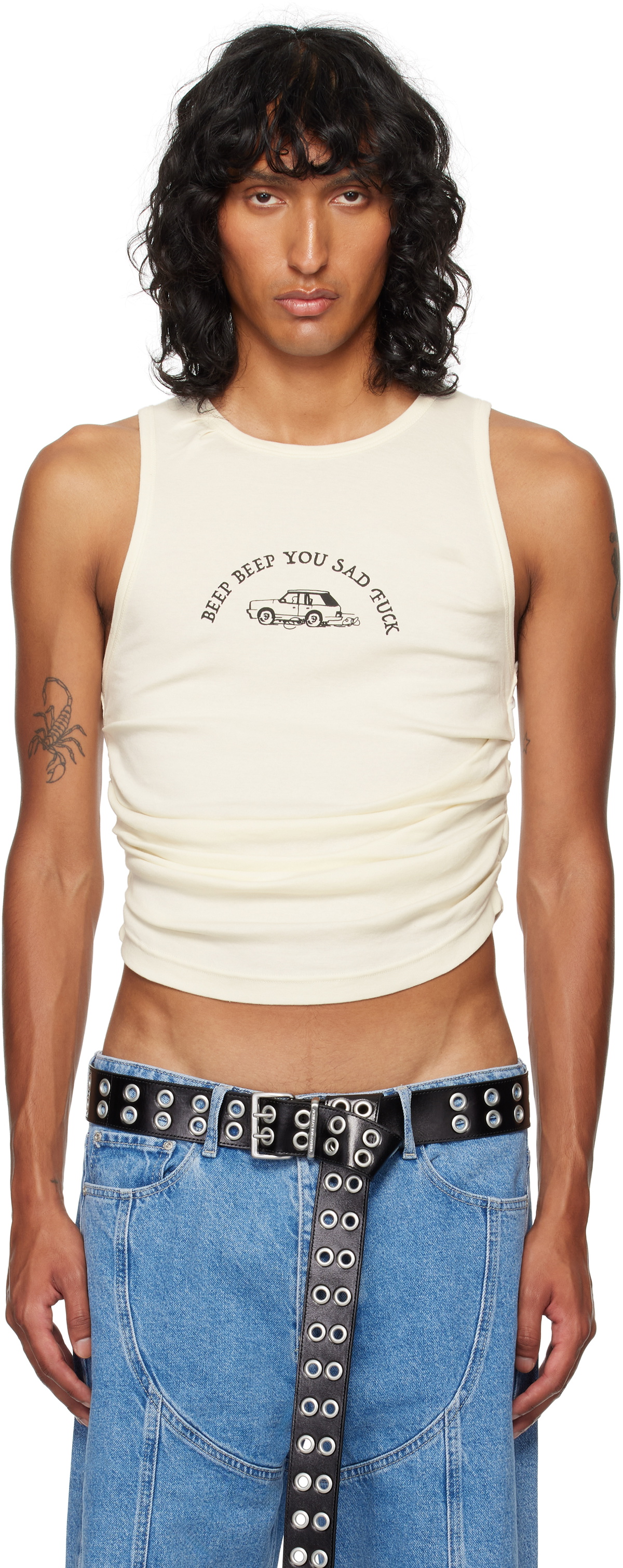 Achilles Ion Gabriel Off-White Tye Wrinkle Tank Top