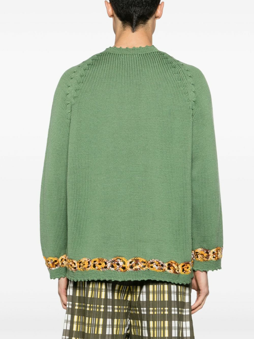 BODE Green Daisy Garland Detailing Wool Jumper Bode