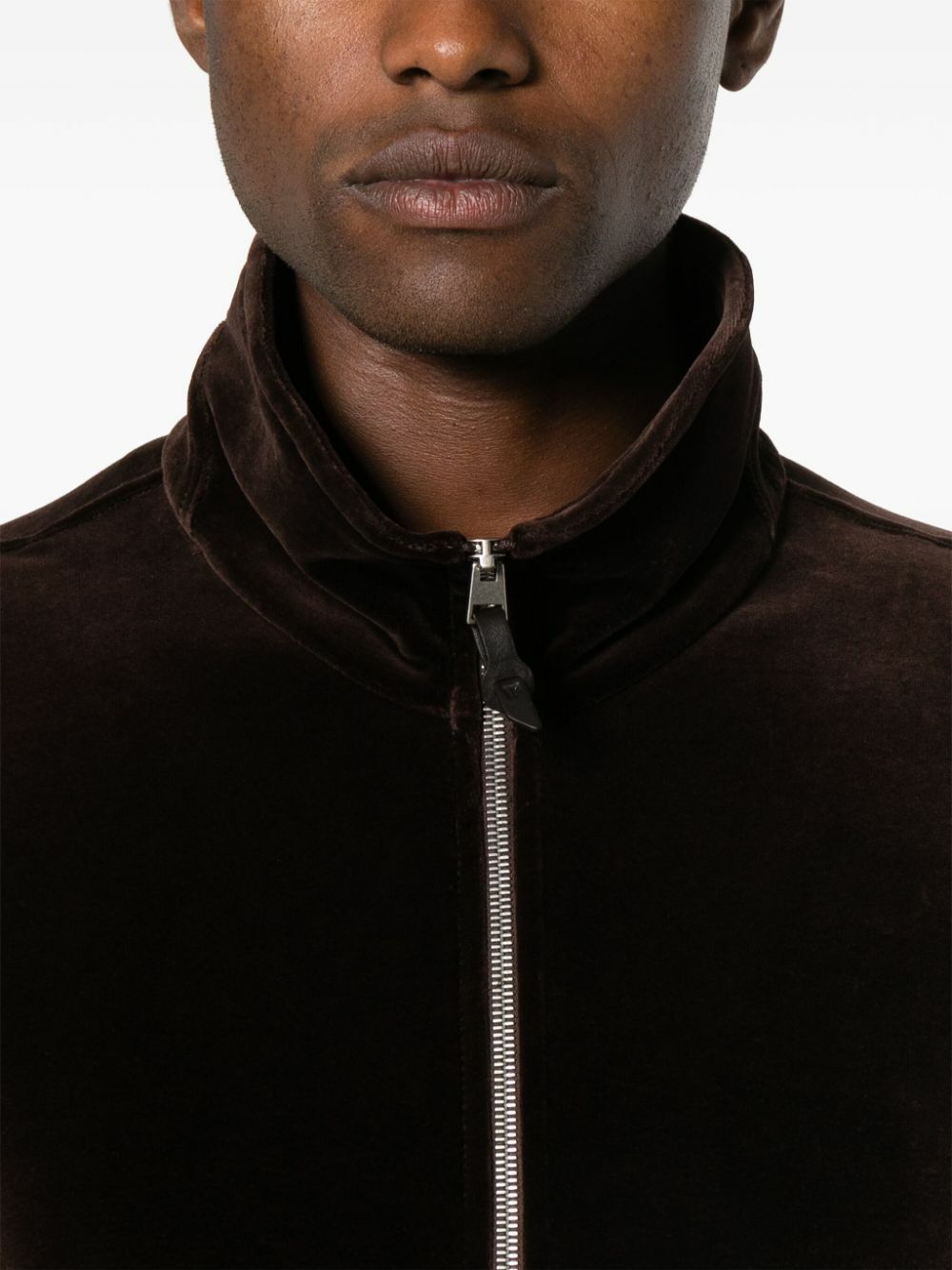 TOM FORD Brown Zip-Up Velvet Track Jacket TOM FORD