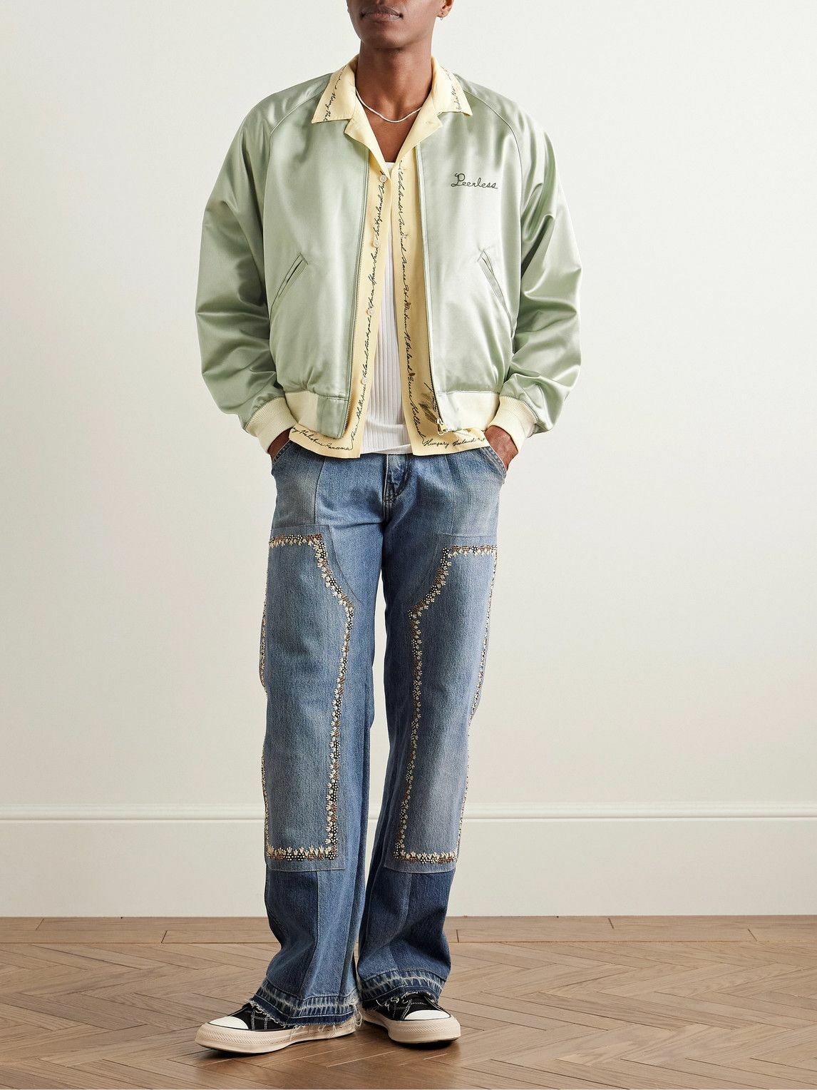 Visvim - Reversible Embroidered Silk-Satin and Cotton Bomber Jacket - Green Visvim