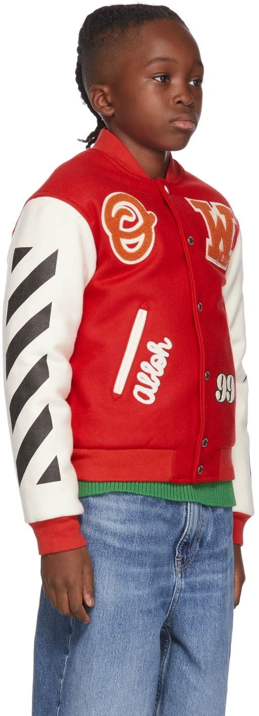 Off-White Kids Red & Off-White Varsity Jacket Off-White