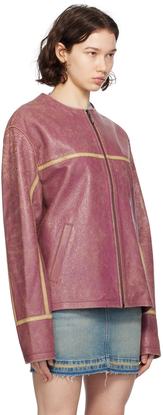 GUESS USA Pink Crackle Leather Jacket GUESS