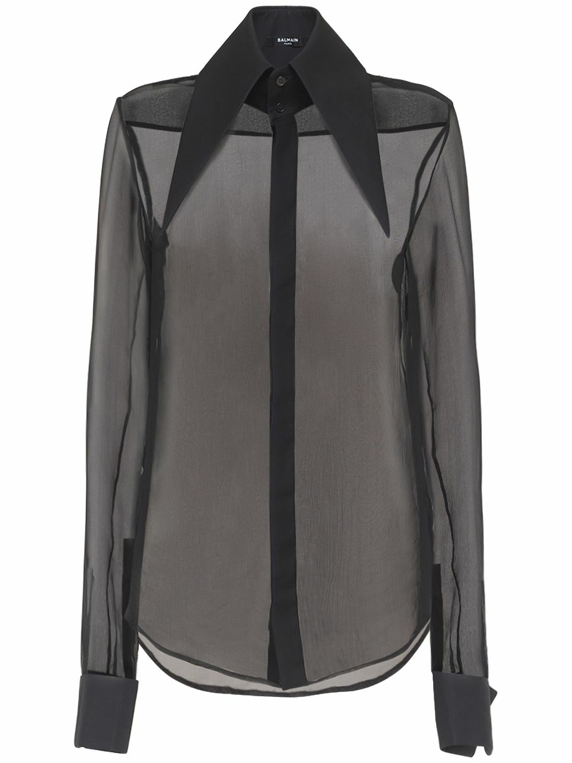 BALMAIN - Sheer Silk Shirt W/ Wide Lapels Balmain