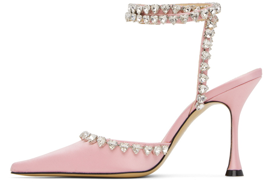 MACH & MACH Pink Audrey Crystal Heart Heels MACH & MACH