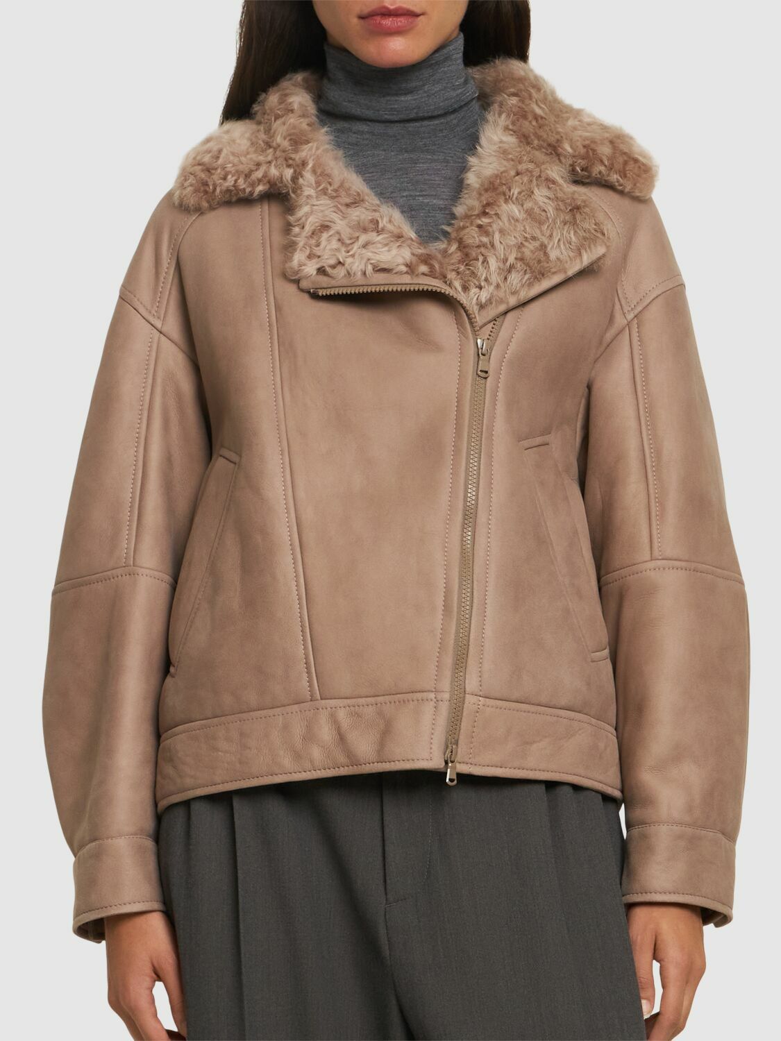 BRUNELLO CUCINELLI Shearling Leather Jacket Brunello Cucinelli