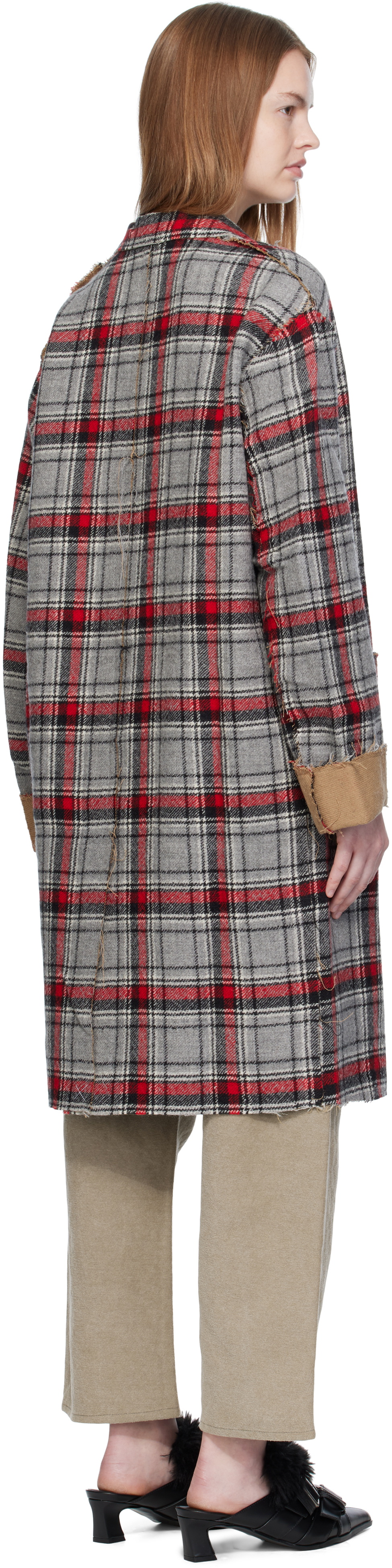 R13 Red & Gray Raw Cut Reversible Coat R13