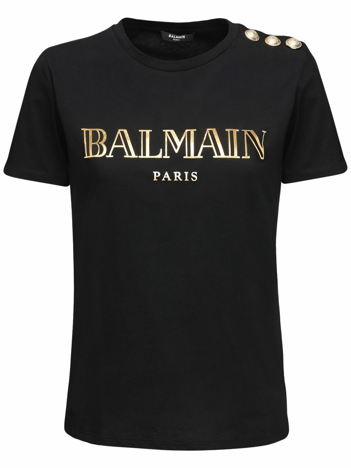 BALMAIN - Metallic Logo Cotton Jersey T-shirt Balmain