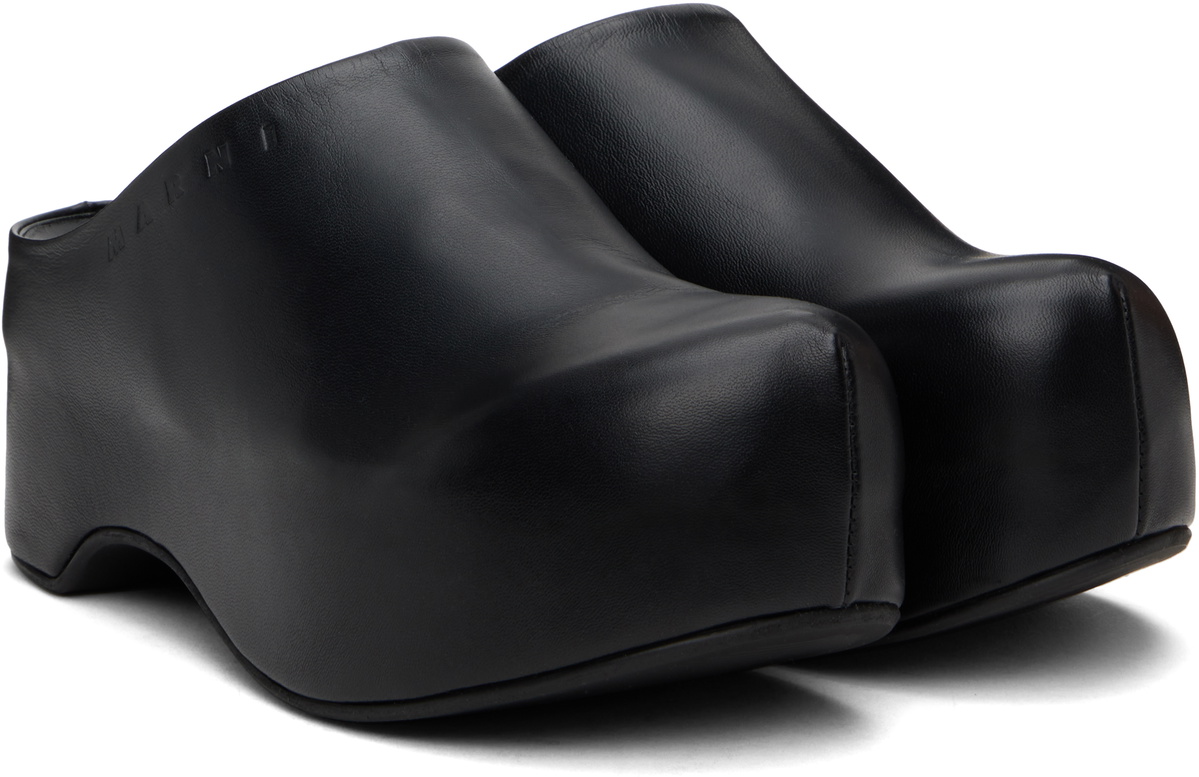 Marni Black Leather Chunky Sabot Clog Loafers Marni