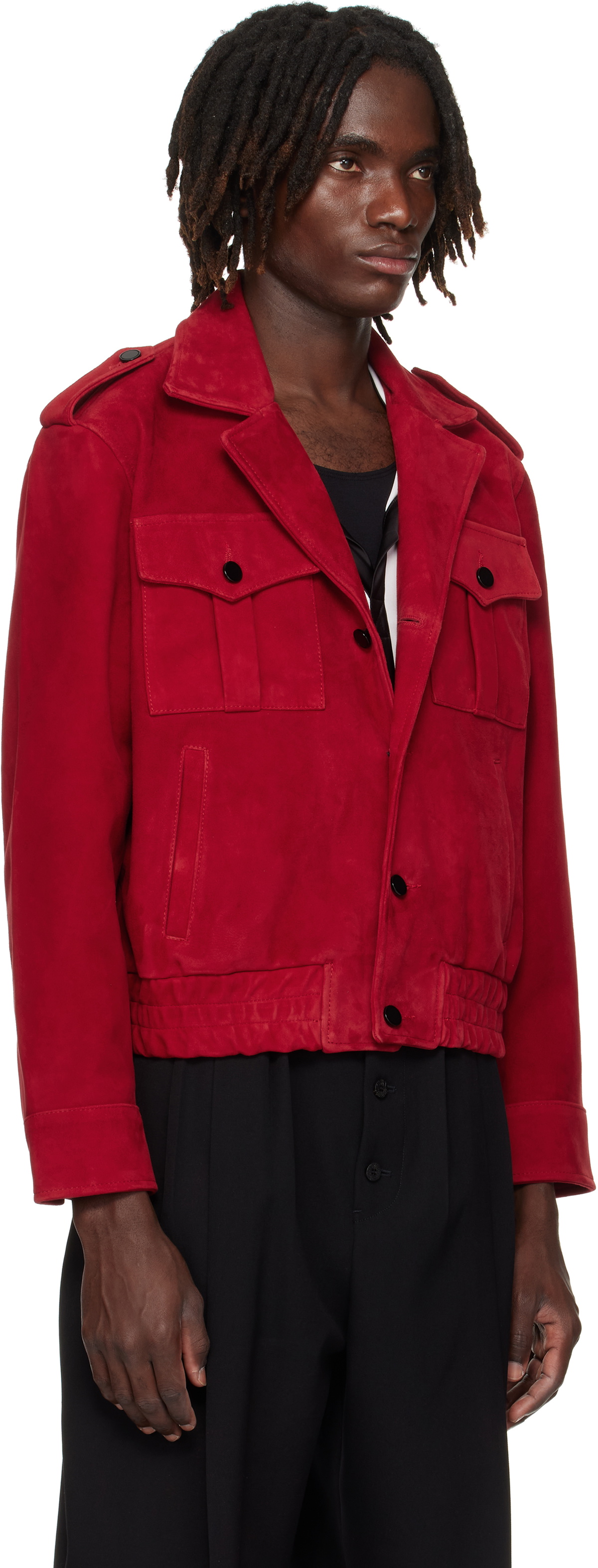 Ernest W. Baker Red Military Suede Bomber Jacket Ernest W. Baker