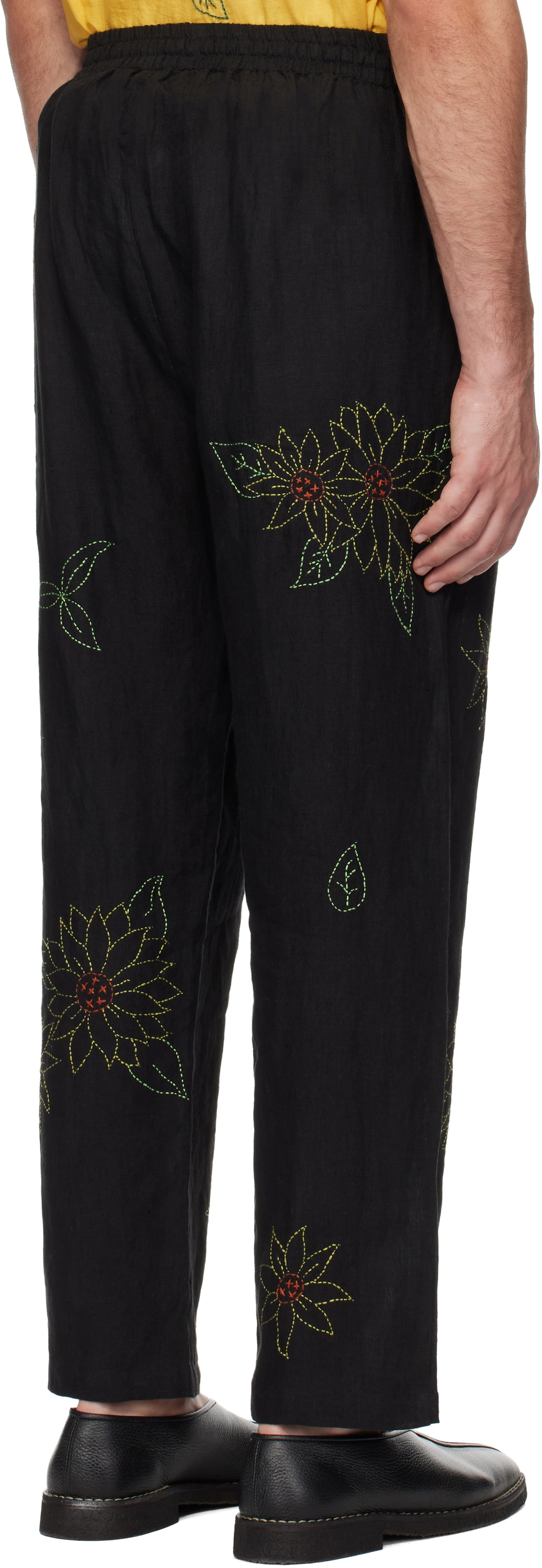 HARAGO Black Sunflower Embroidered Trousers
