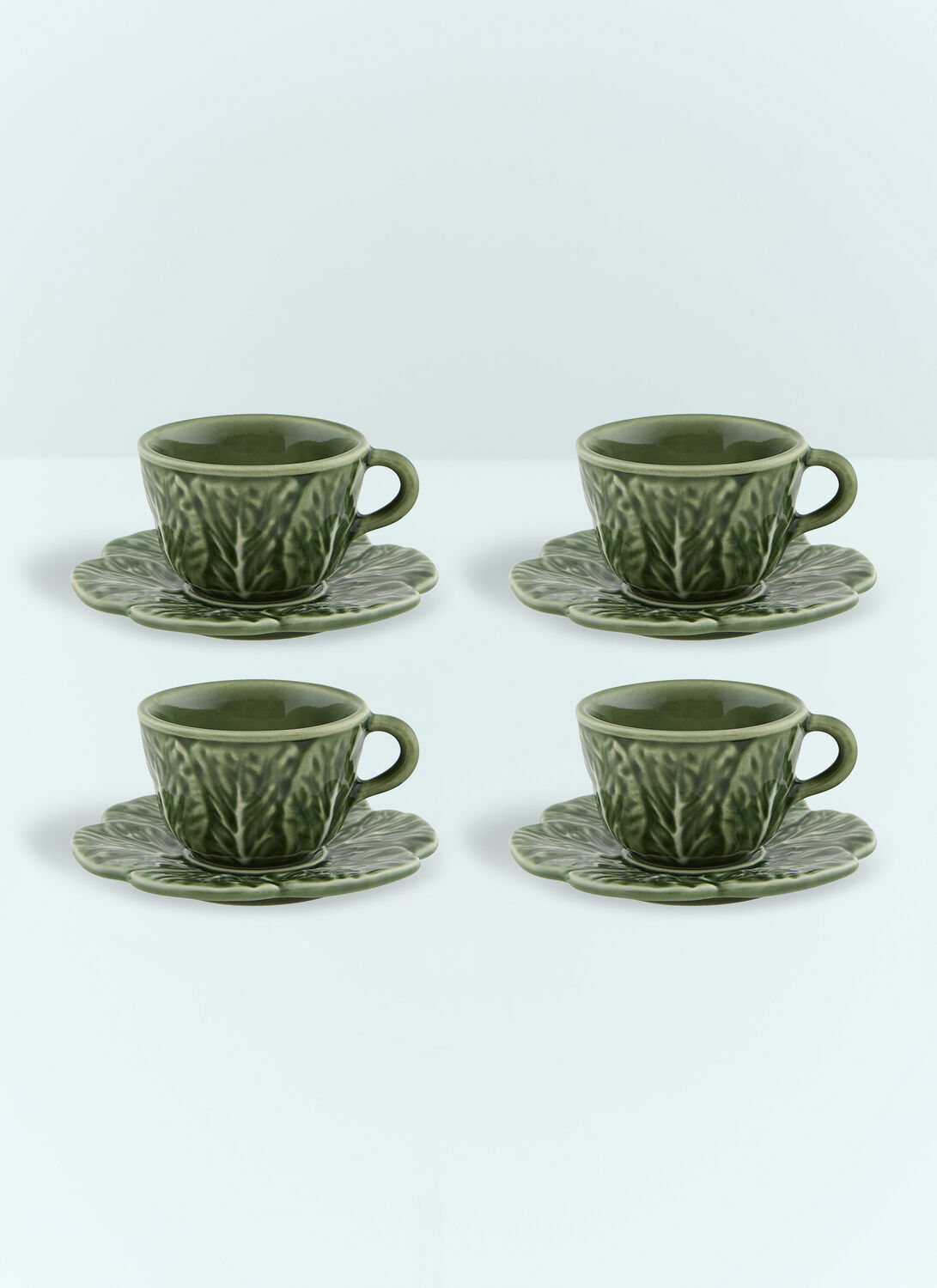 Bordallo Pinheiro Set Of Four Couve Coffee Cups And Saucers Bordallo ...
