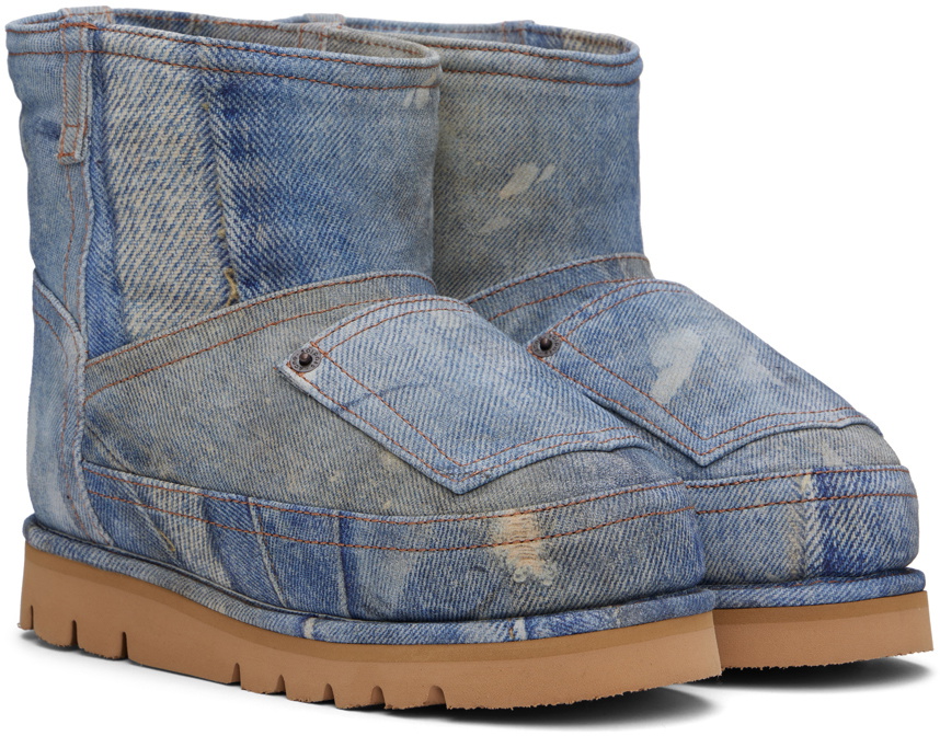 Acne Studios Blue Batter Low Print Denim Boots Acne Studios