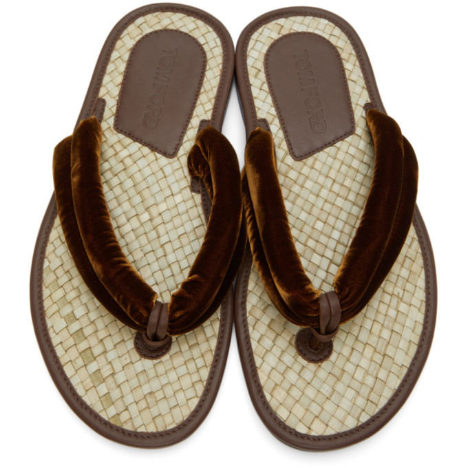TOM FORD Brown Rafia Brighton Flip Flops TOM FORD