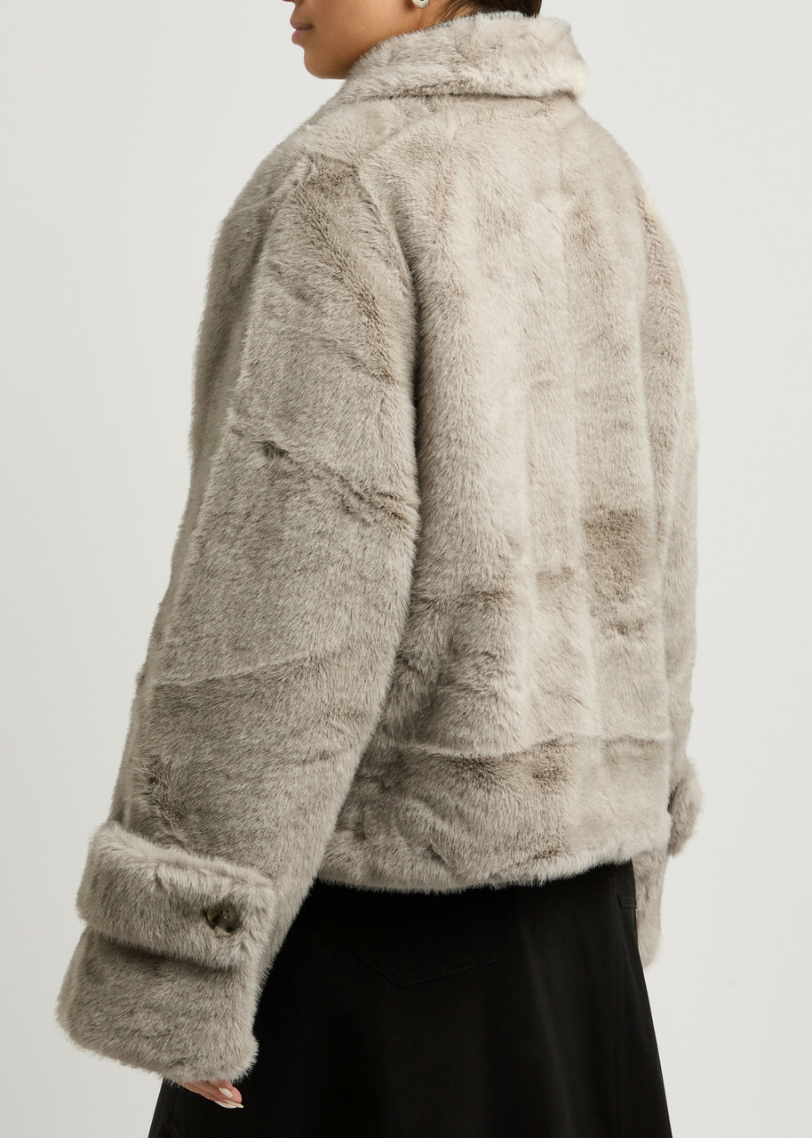 Meotine Kelly Cropped Faux fur Jacket Grey Meotine