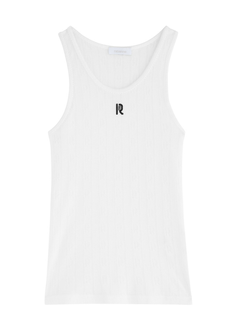 Rabanne Logo Monogram Pointelle Cotton Vest White Paco Rabanne