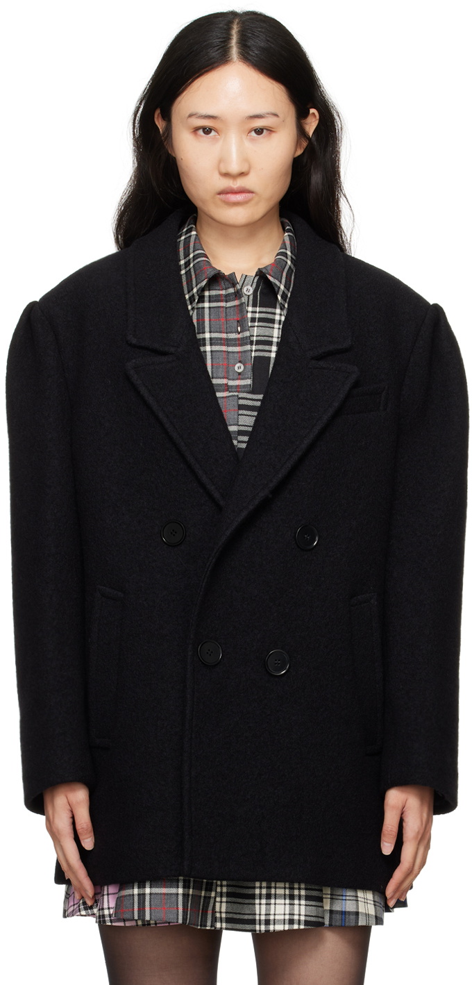 MSGM Black Double-Breasted Coat MSGM