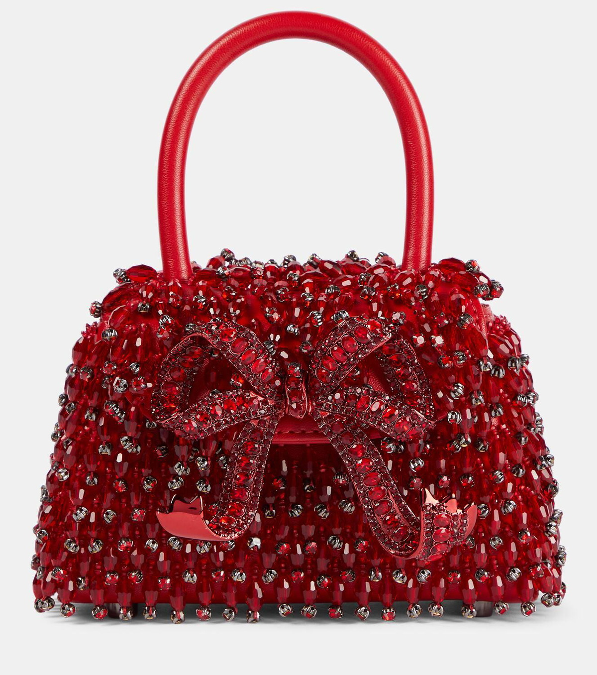 Self-Portrait Bow Micro beaded leather tote bag Self-Portrait