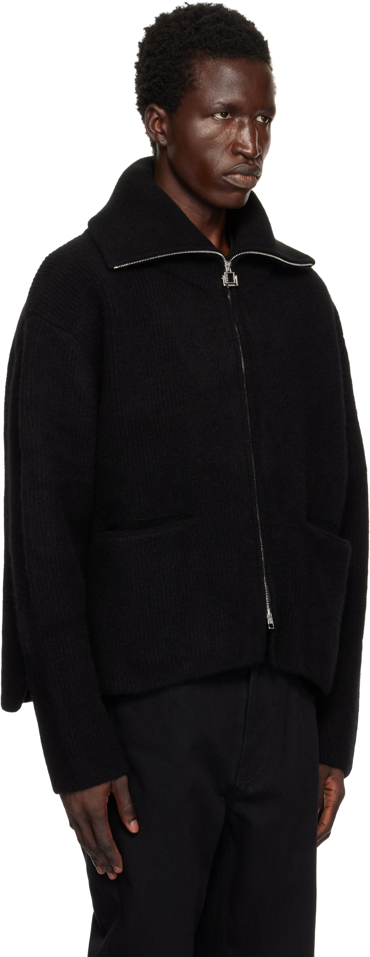WOOYOUNGMI Black High Neck Zip Up Cardigan Wooyoungmi