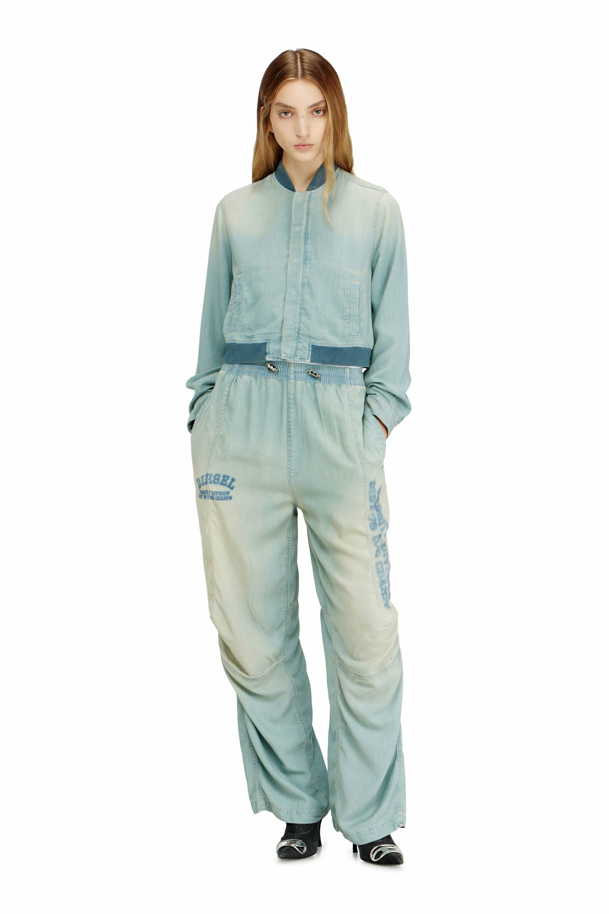 Diesel Bomber-shirt in fluid dirt-effect denim - Denim Jackets - Woman ...