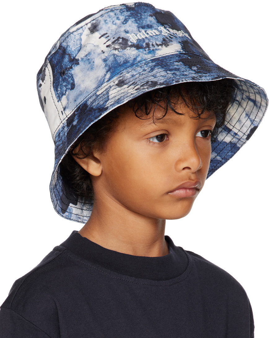 Palm Angels Kids Navy Bleach Bucket Hat Palm Angels