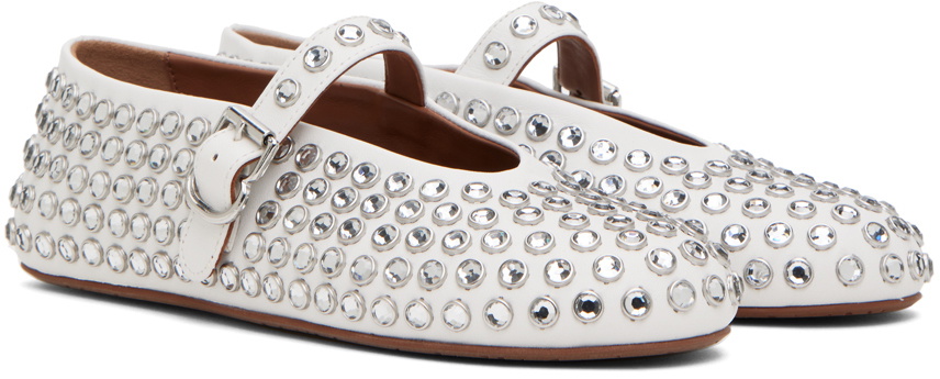 ALAÏA White Strass Ballerina Flats ALAÏA