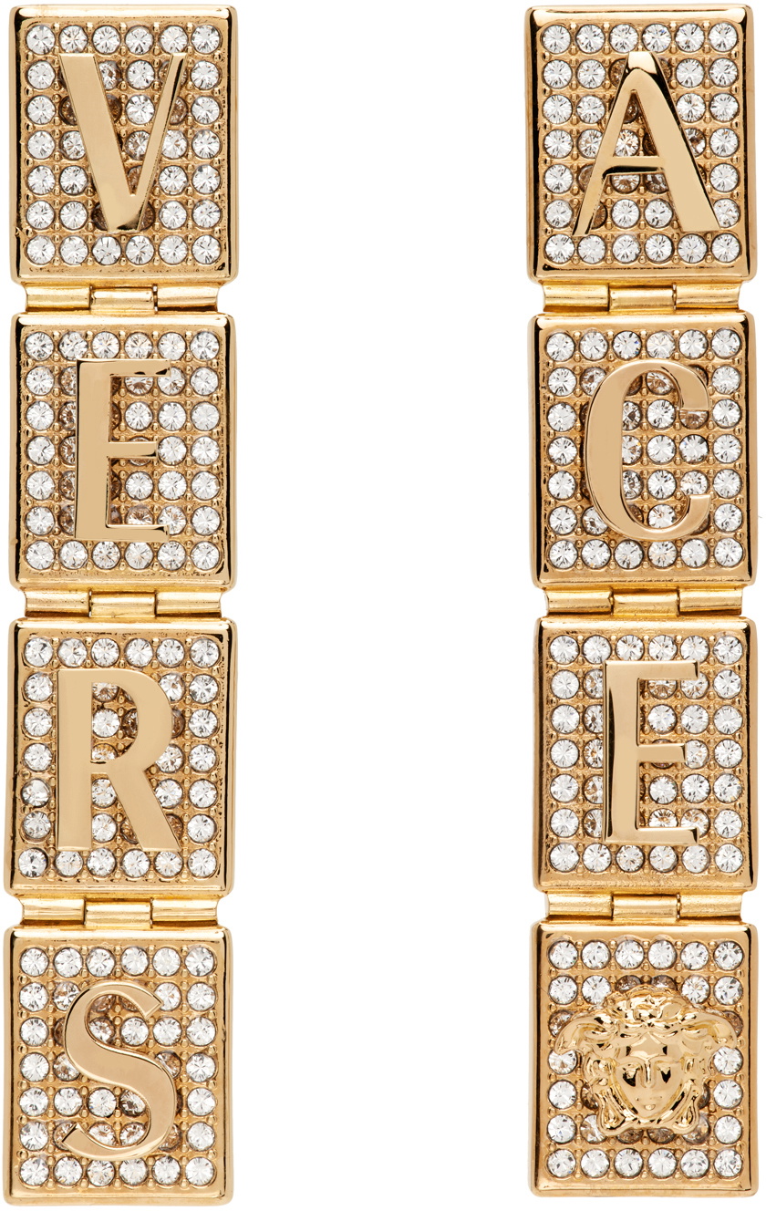 Versace Gold Crystal Tiles Earrings Versace