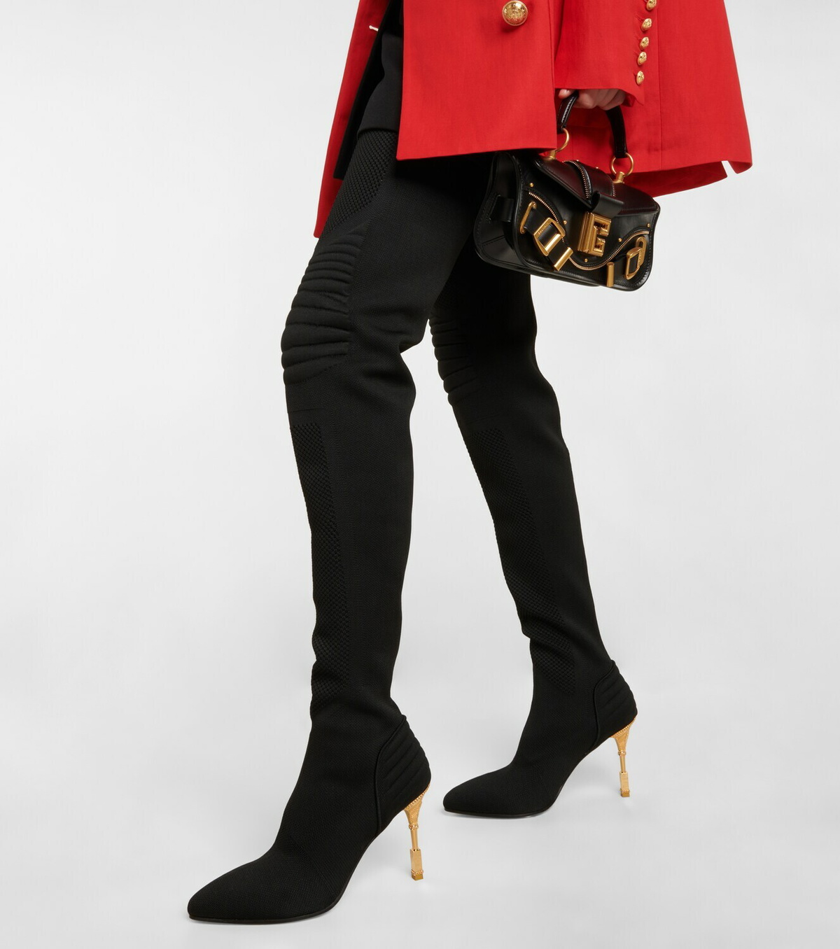 Balmain - Moneta knit over-the-knee boots Balmain