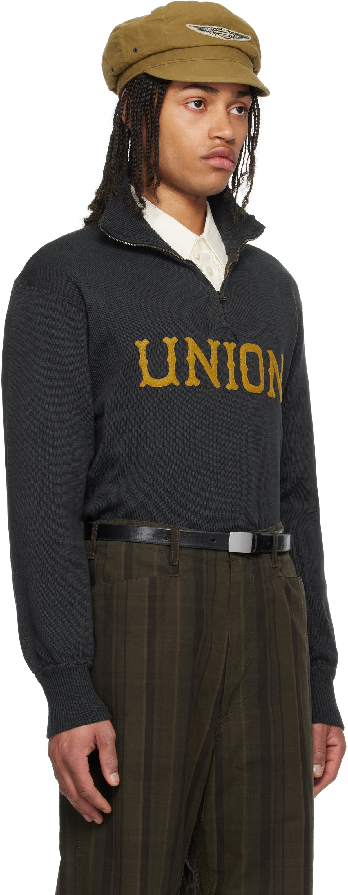 RRL Gray Long Sleeve Cotton Half-Zip Sweater RRL