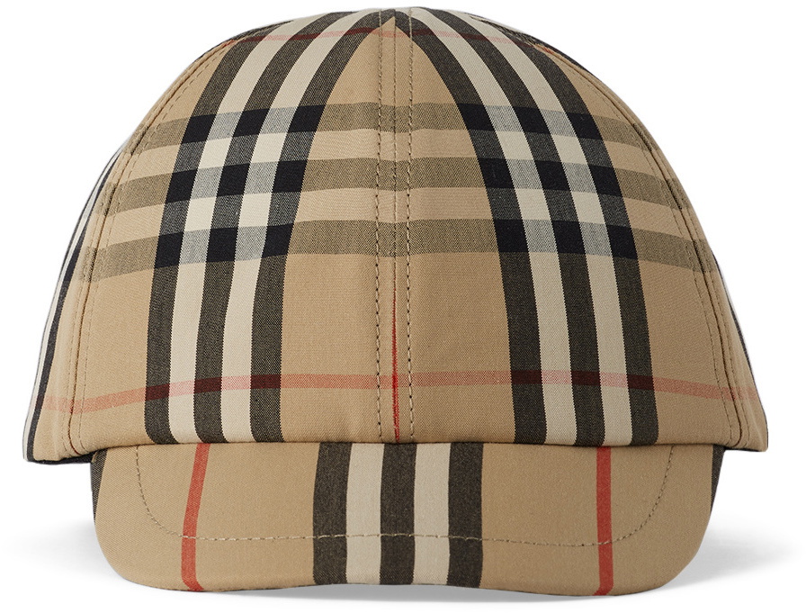 Burberry Kids Beige Vintage Check & Icon Stripe Baseball Cap Burberry