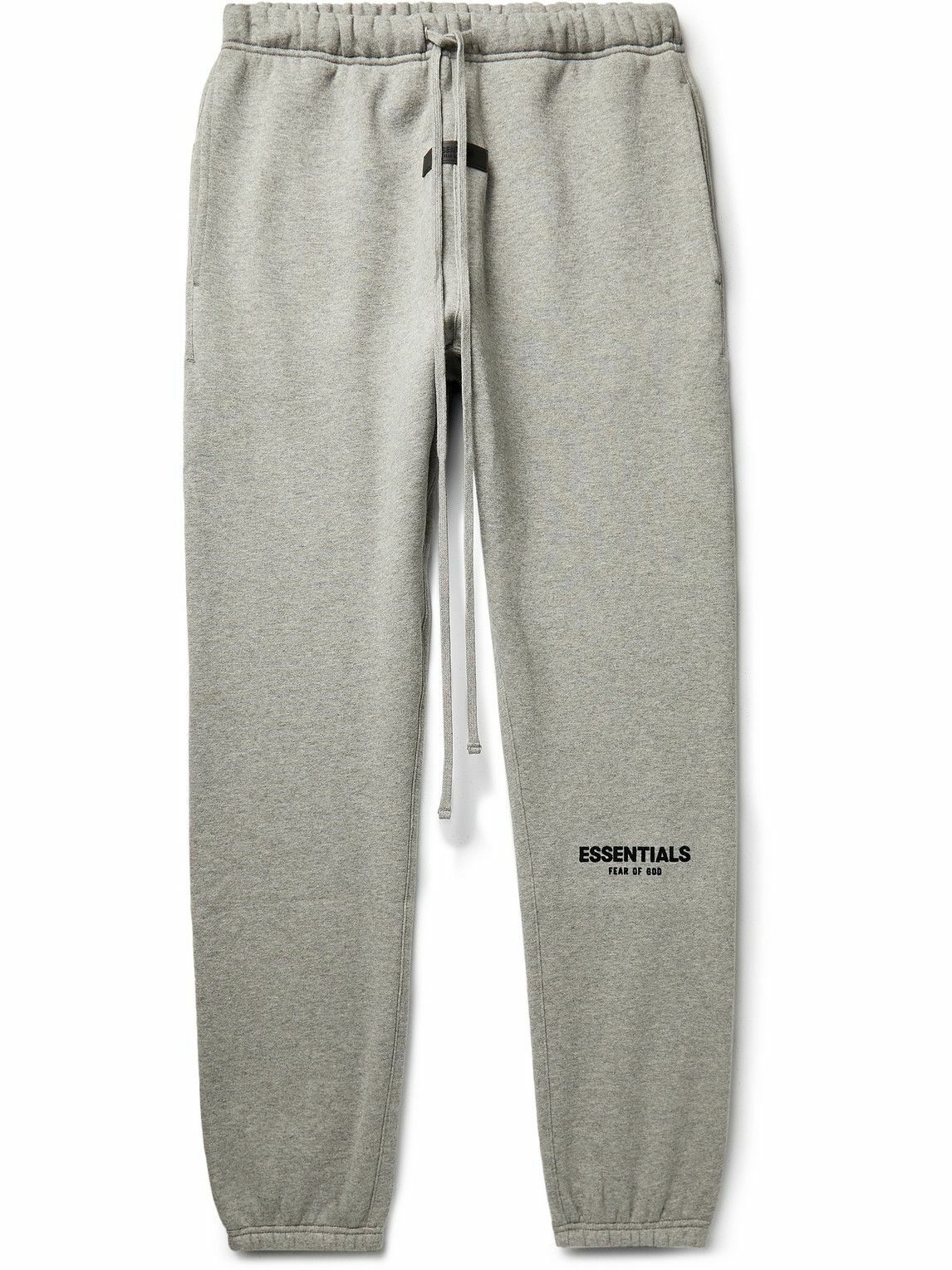 FEAR OF GOD ESSENTIALS - Tapered Logo-Flocked Cotton-Blend Jersey Sweatpants - Gray Fear Of God ...