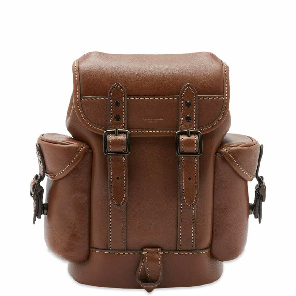 Coach Men's Hitch Leather Backpack in Dark Saddle Coach