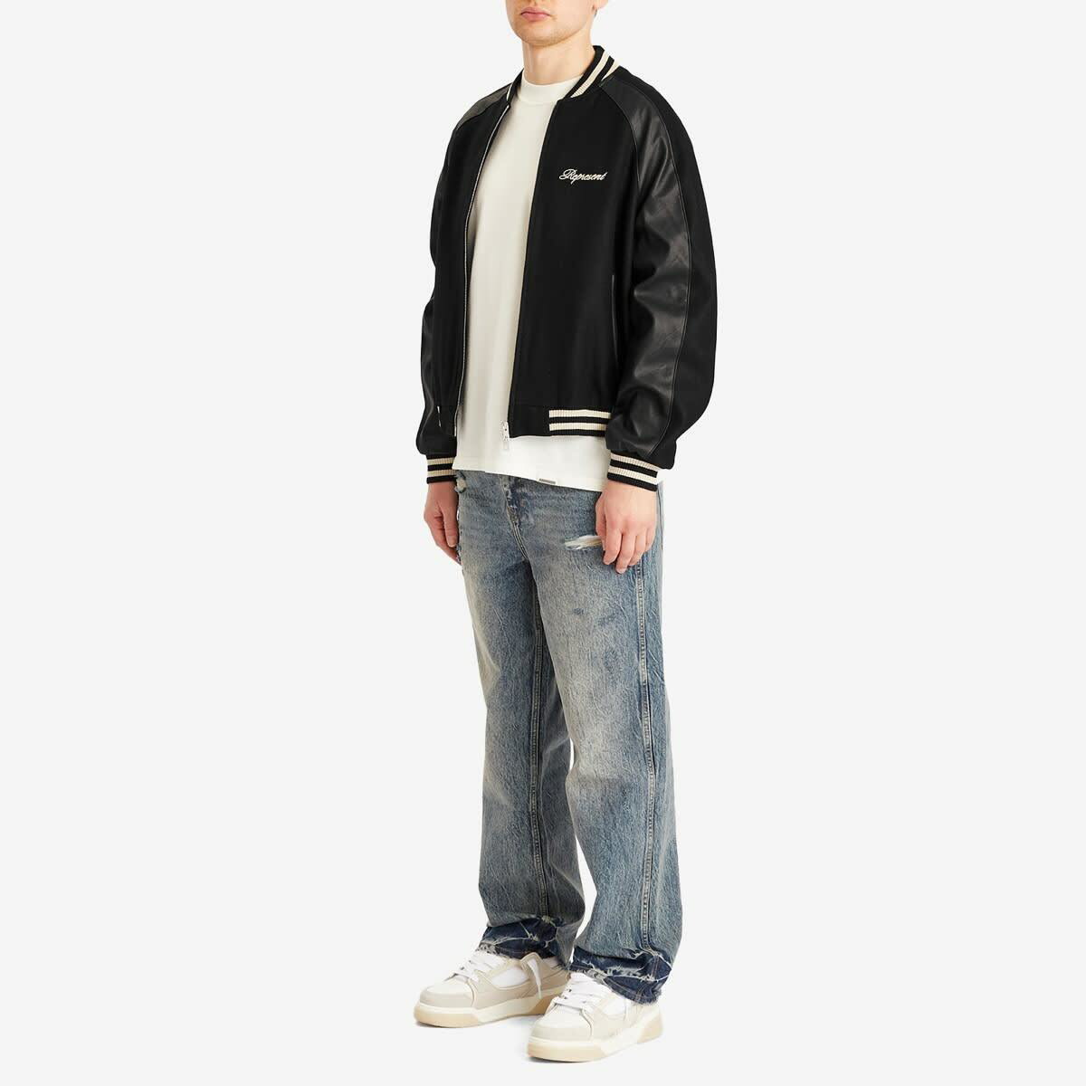 Represent Men's Raglan Varsity Jacket in Black Represent