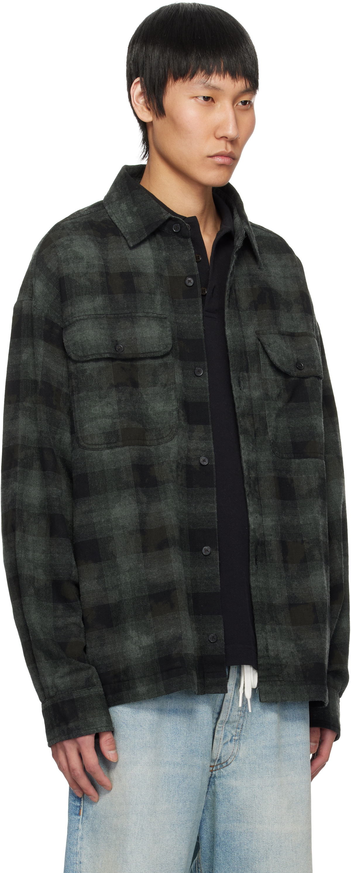 Palm Angels Gray Curved Logo Check Shirt Palm Angels
