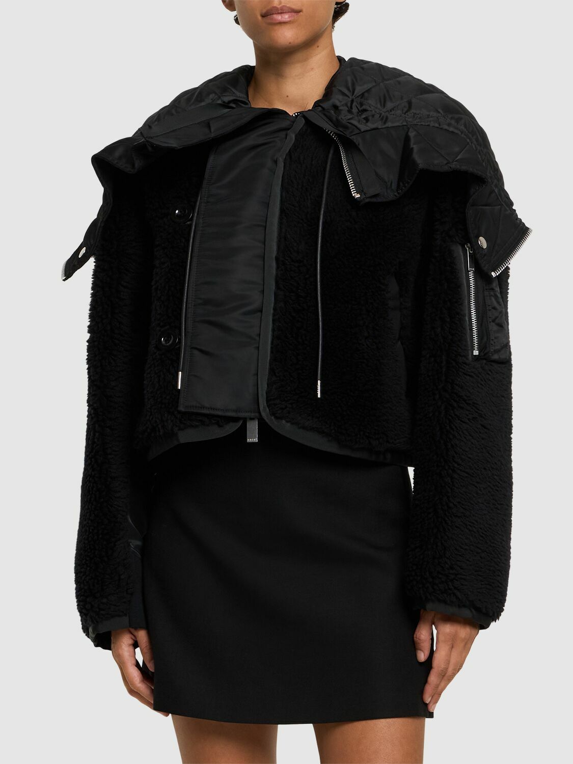 SACAI Faux Shearling & Nylon Twill Jacket Sacai