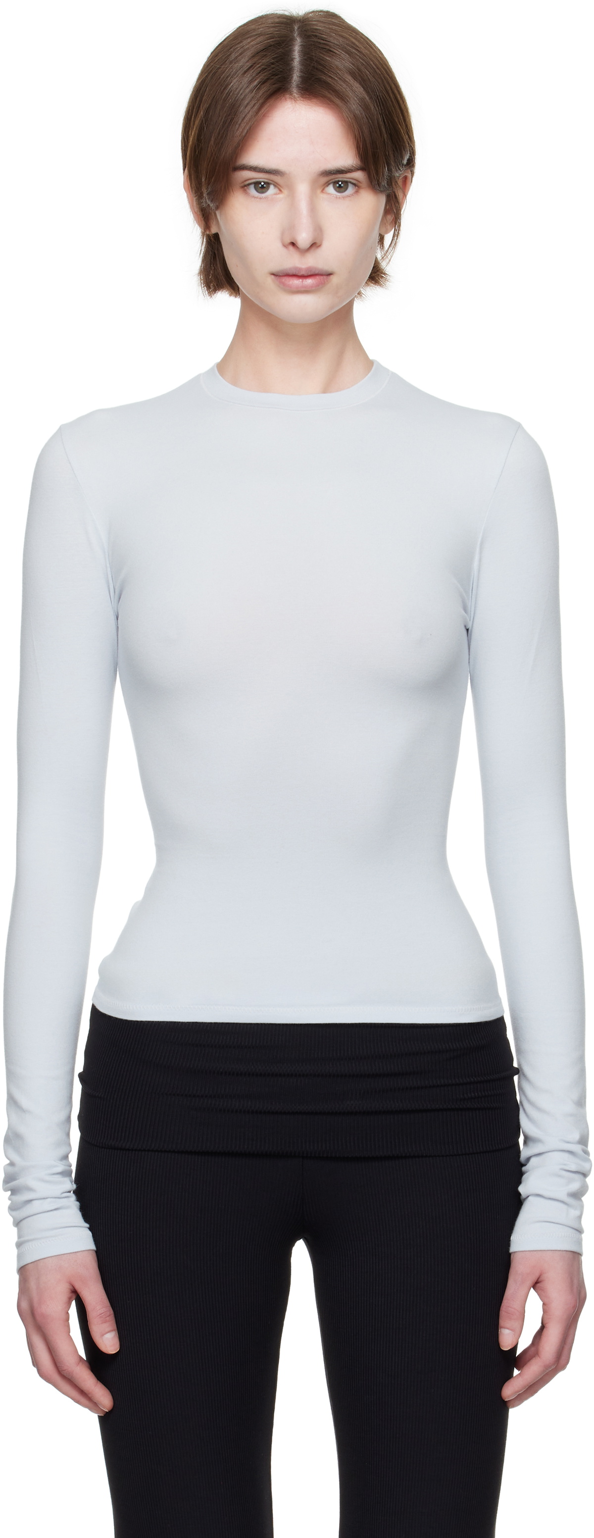 SKIMS Blue Cotton Jersey Long Sleeve T-shirt SKIMS